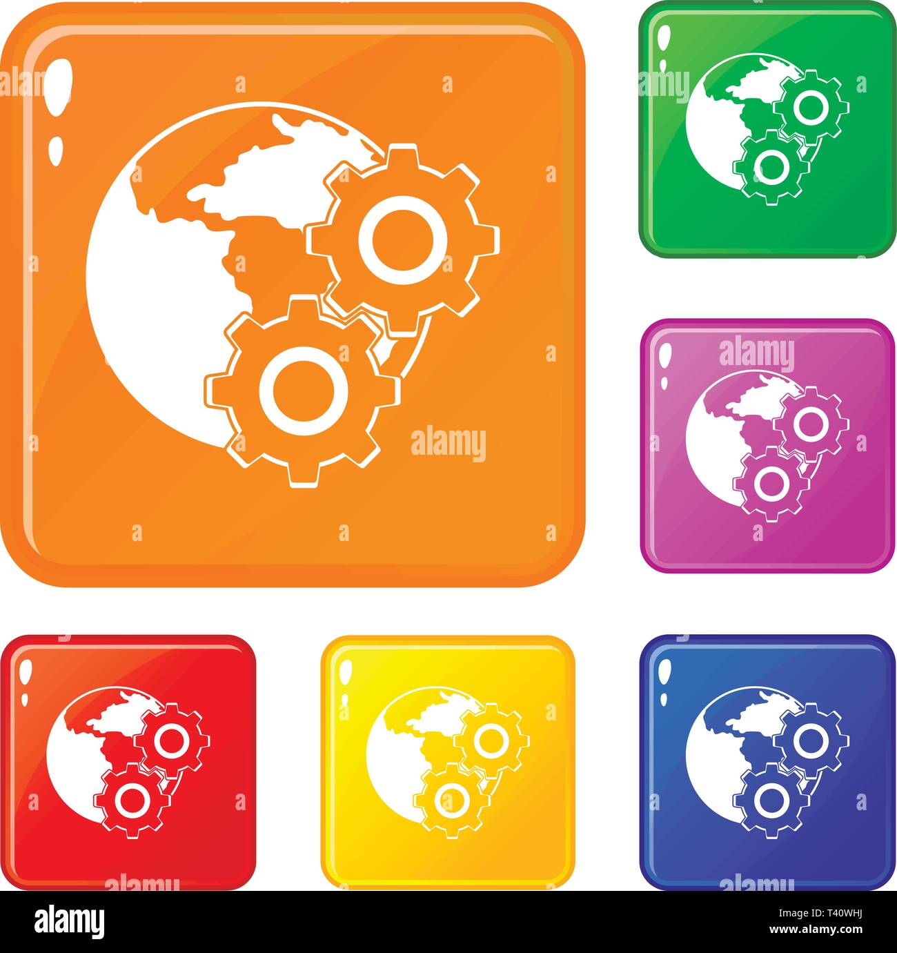 World planet and gears icons set vector color Stock Vector Image & Art ...