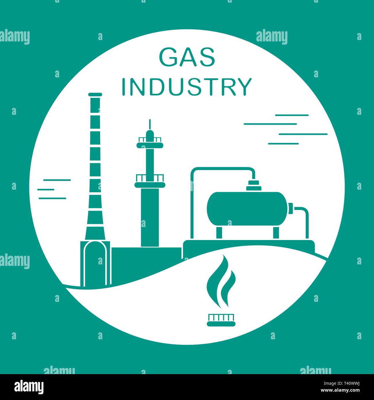 Vector illustration with equipment for gas production. Gas industry ...
