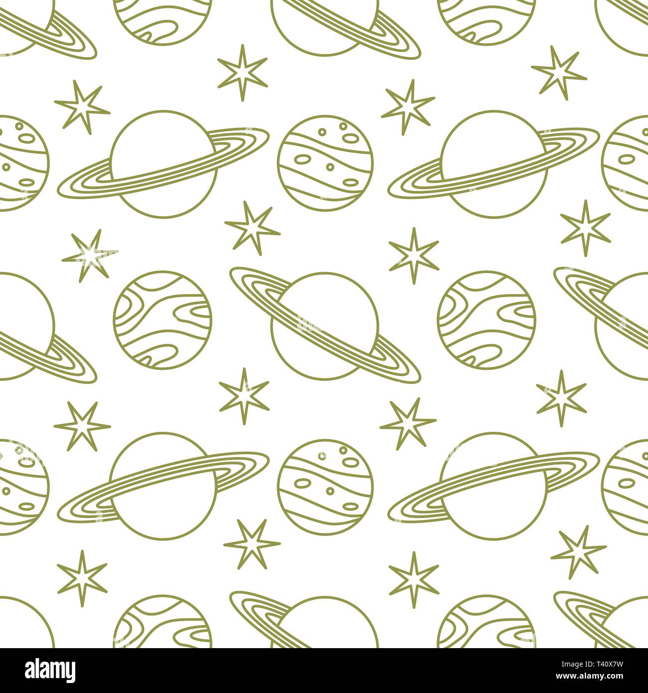 Seamless vector pattern with planets, Saturn, stars. Space exploration ...