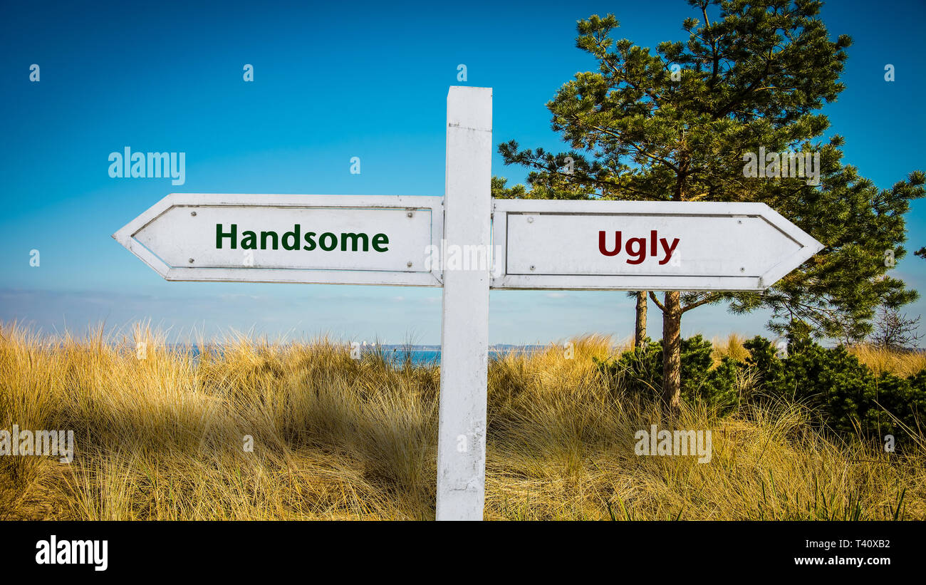 Street Sign Handsome versus Ugly Stock Photo - Alamy