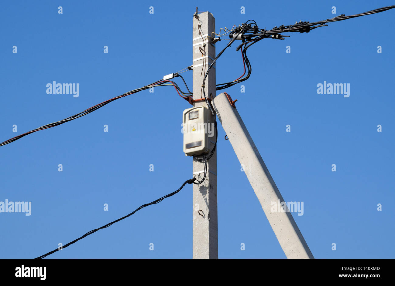 Electro-bolt with a counter and wires, a torsad on a pole Stock Photo ...