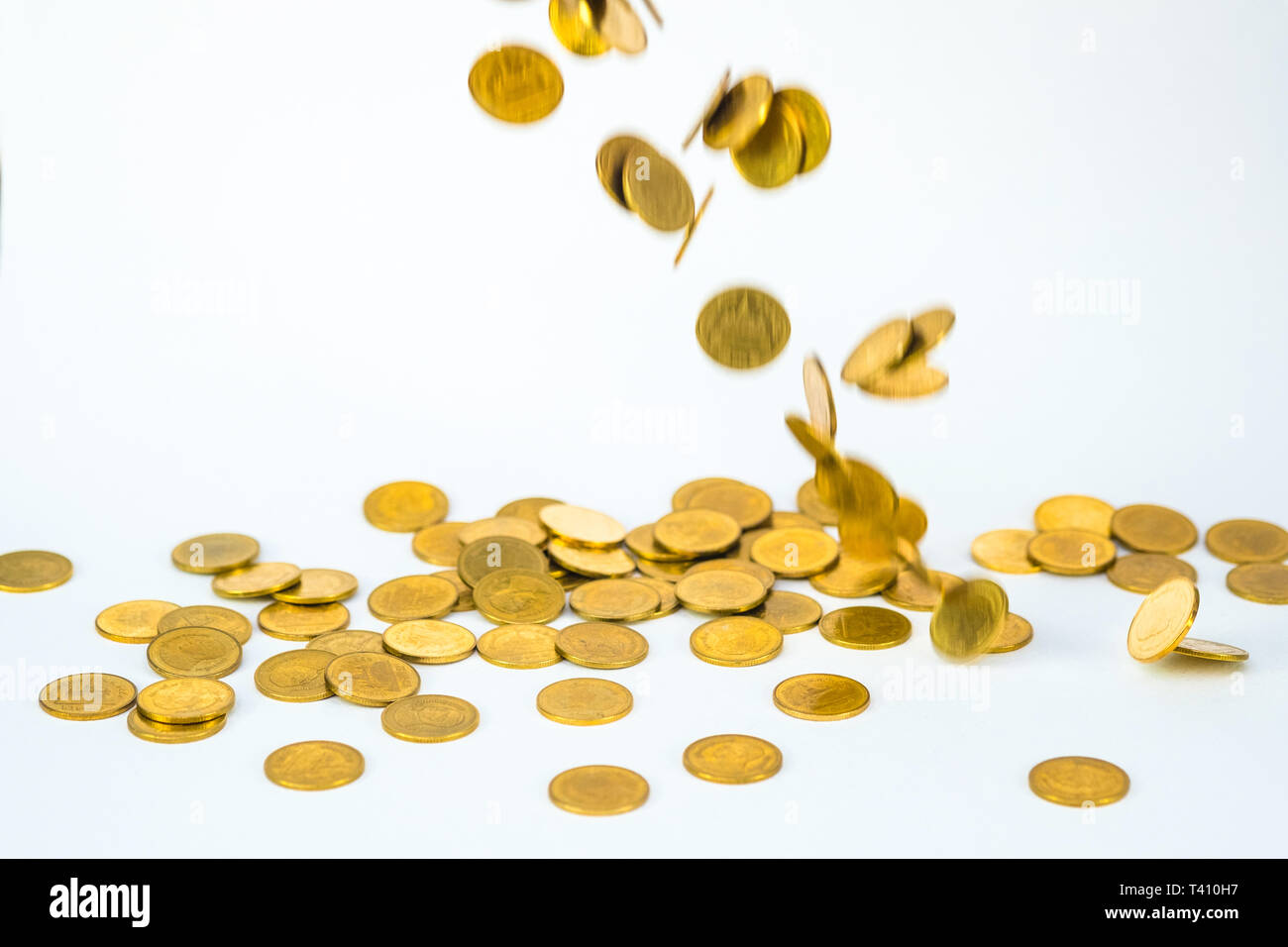 Movement of falling gold coin, flying coin, rain money with soft shadow ...