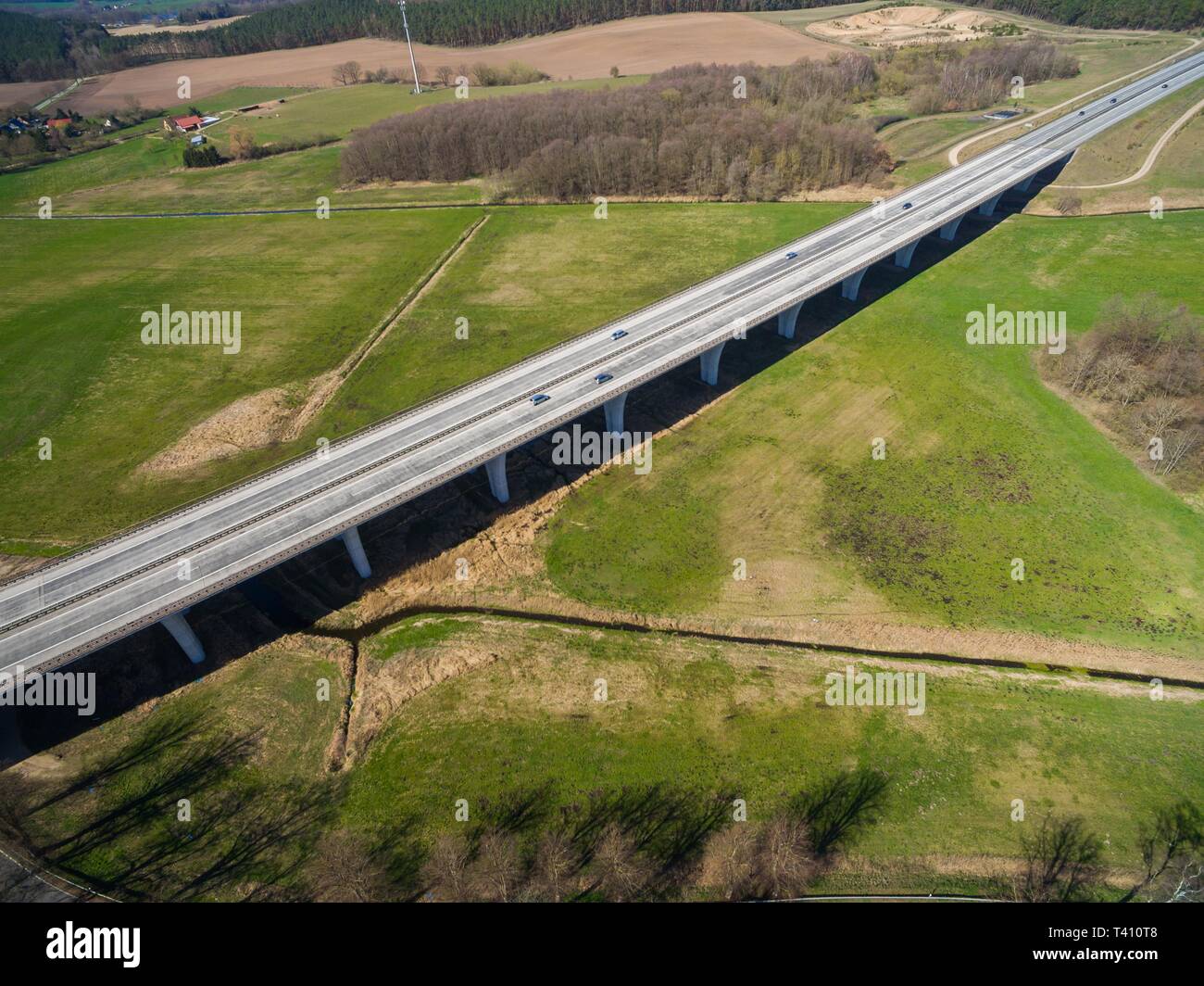 highway bridge in rural area - aerial view of a big highway bridge in ...