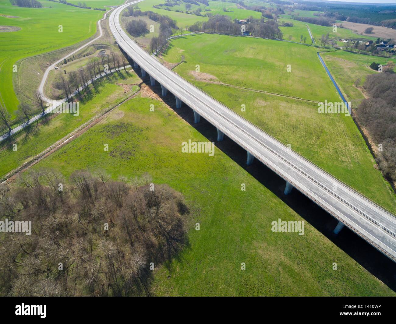 highway bridge in rural area - aerial view of a big highway bridge in ...