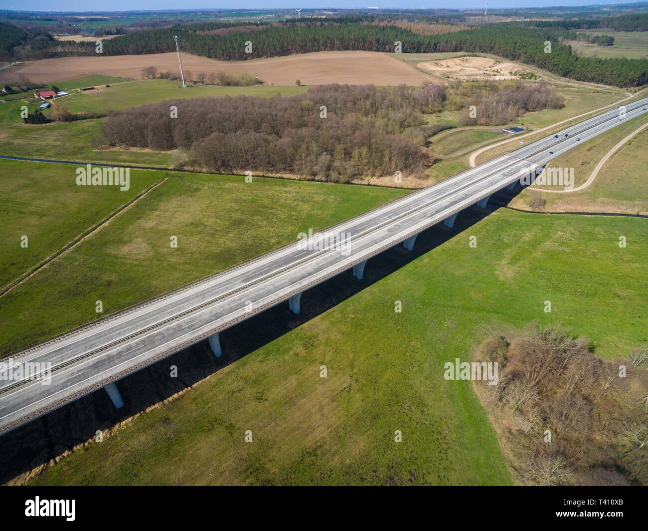 highway bridge in rural area - aerial view of a big highway bridge in ...