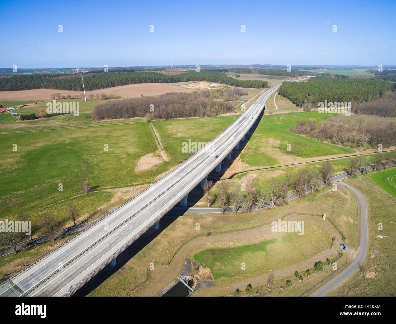 highway bridge in rural area - aerial view of a big highway bridge in ...