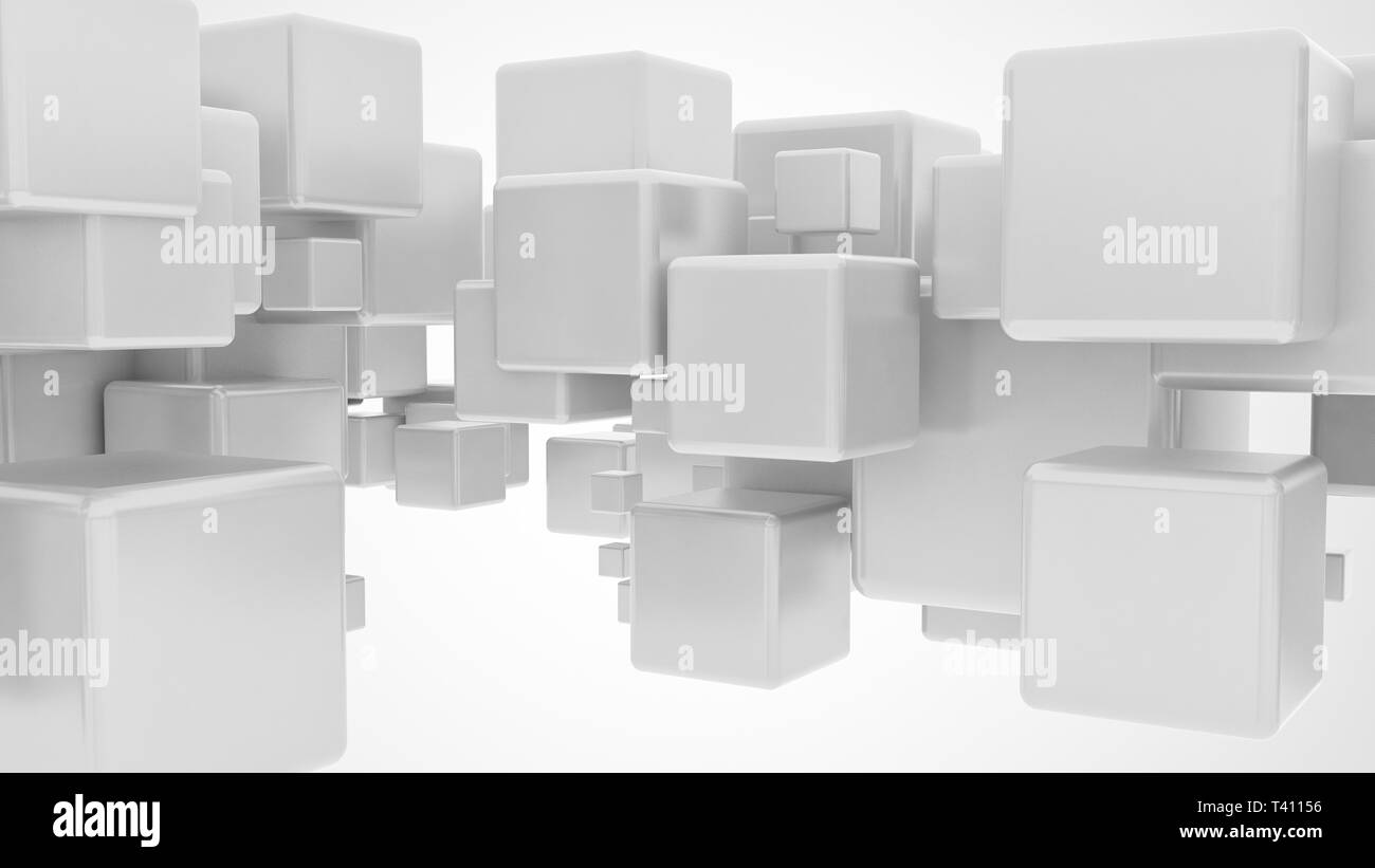 Abstract 3d flying metallic cubes isolated on white background Stock ...