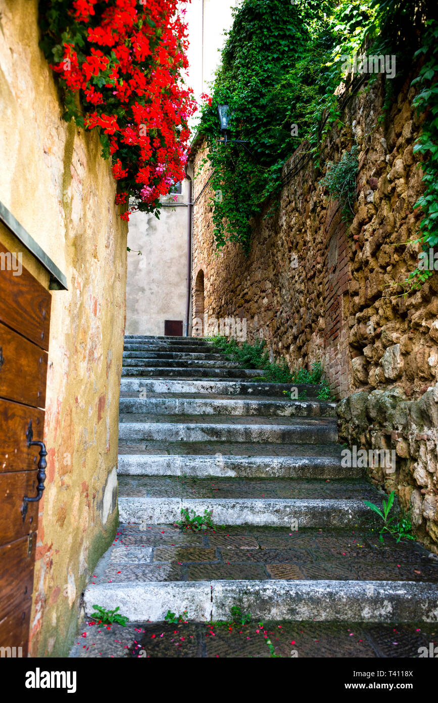 Stairway in Pienza Italian Renaissance village in the Val d'Orcia ...