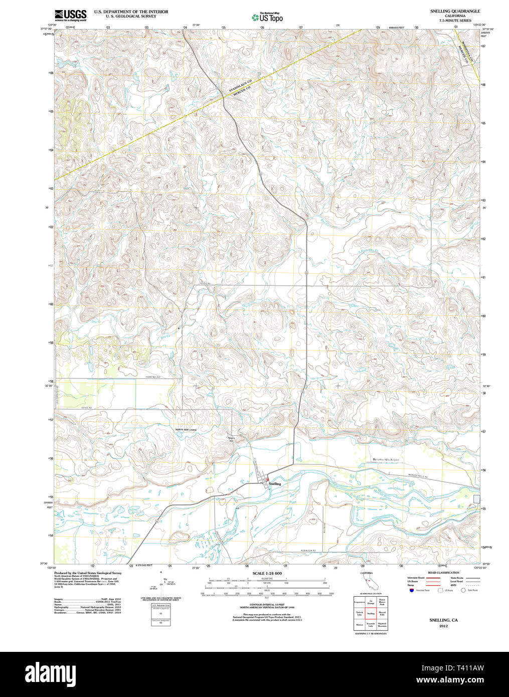 USGS TOPO Map California CA Snelling 20120427 TM Restoration Stock ...