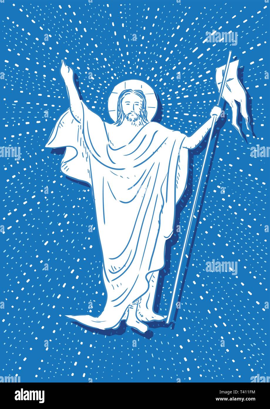 Sketched vector drawing of the figure of Jesus Christ who is rising up ...