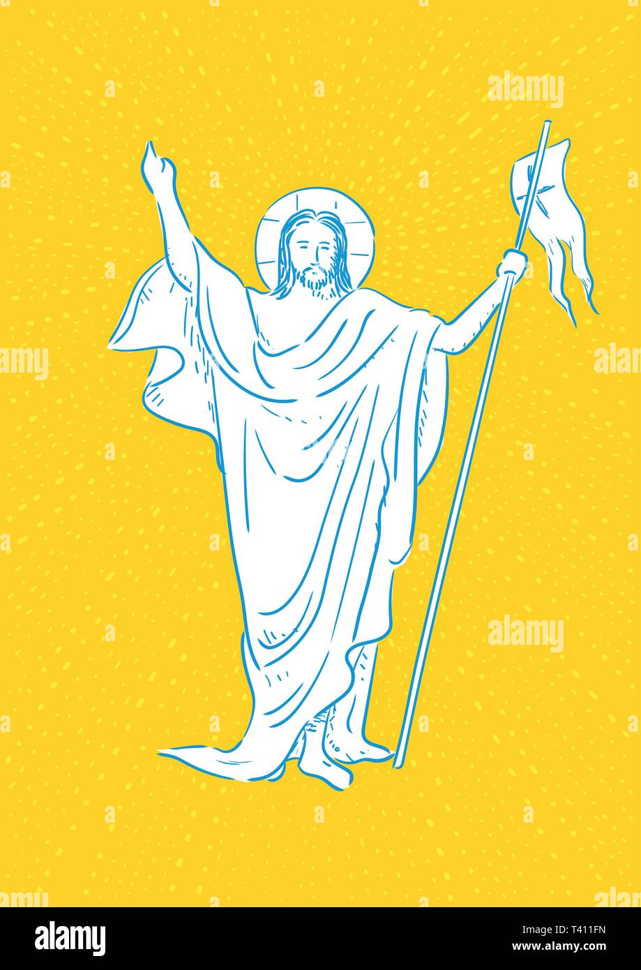 Sketched vector drawing of the figure of Jesus Christ who is rising up ...