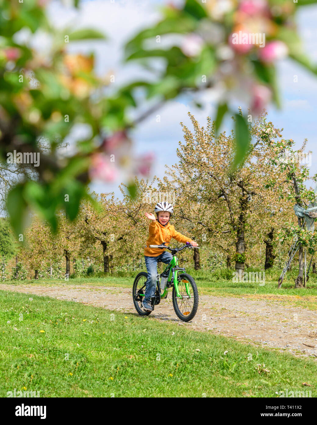 Boy waving bicycle hi-res stock photography and images - Alamy
