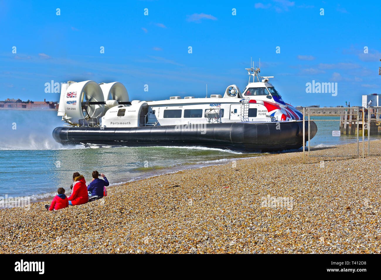 The Hovertravel 'Island Flyer' hovercraft approaches the landing area ...