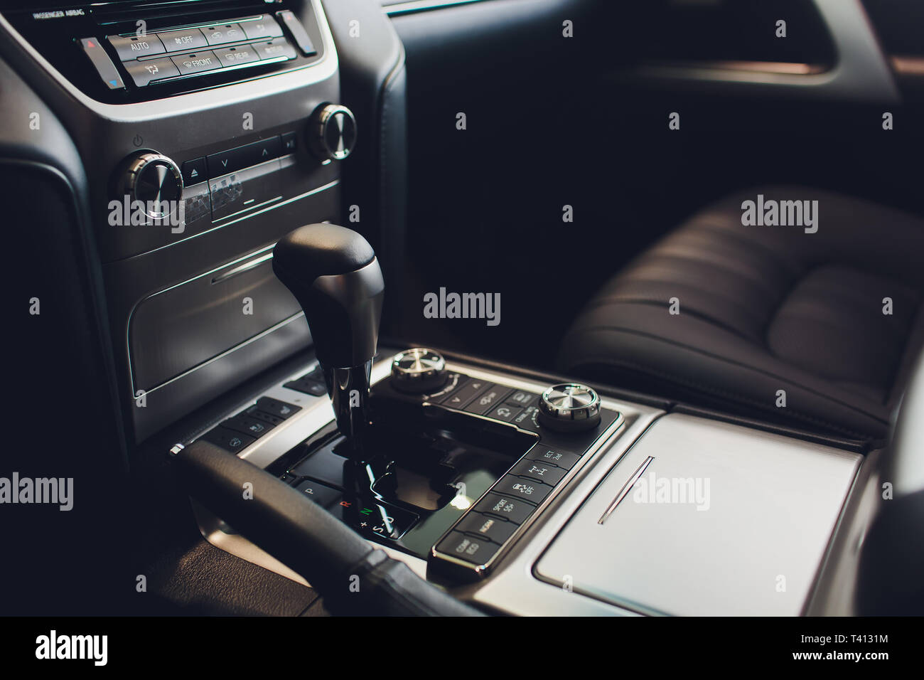 Close up view of a gear lever shift. Manual gearbox. Car interior ...