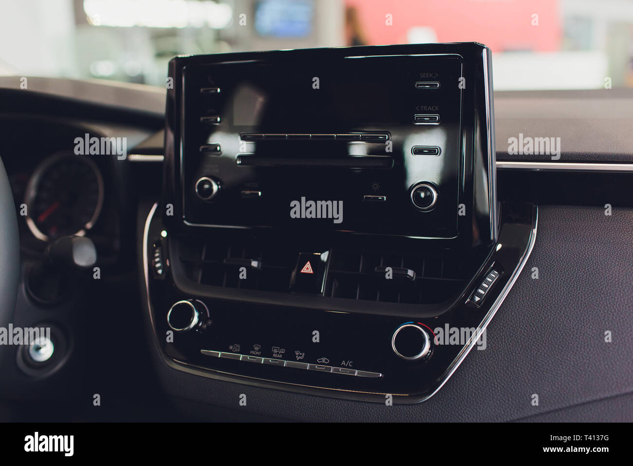 Transportation,technology and vehicle concept - man using car system ...