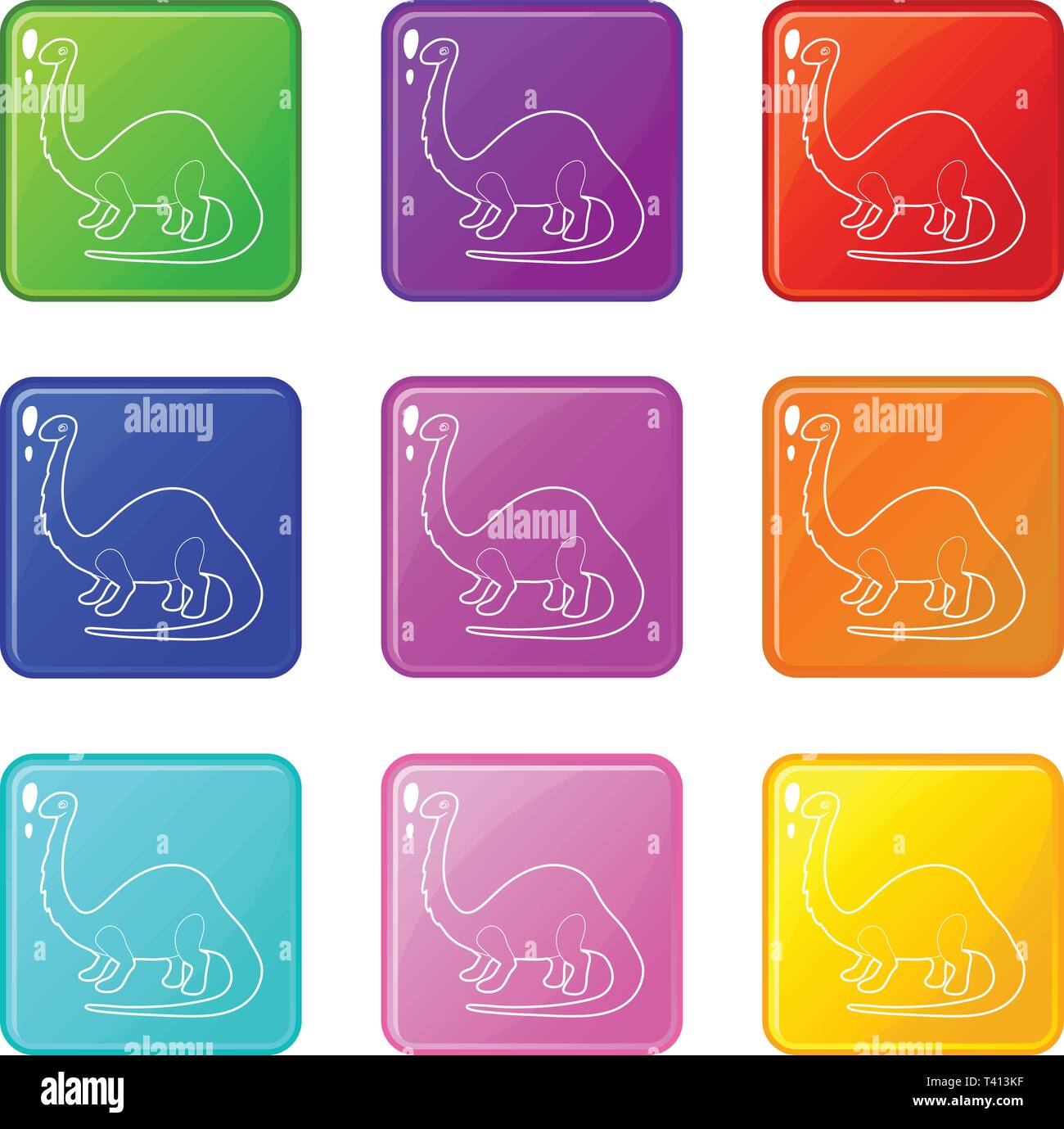 Apatosaurus dinosaur icons set 9 color collection Stock Vector Image ...