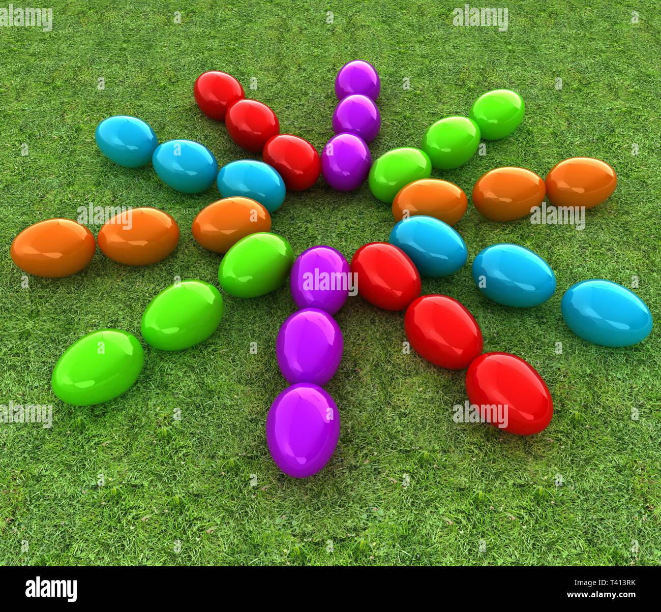 Colored Easter eggs as a flower on a green grass Stock Photo - Alamy
