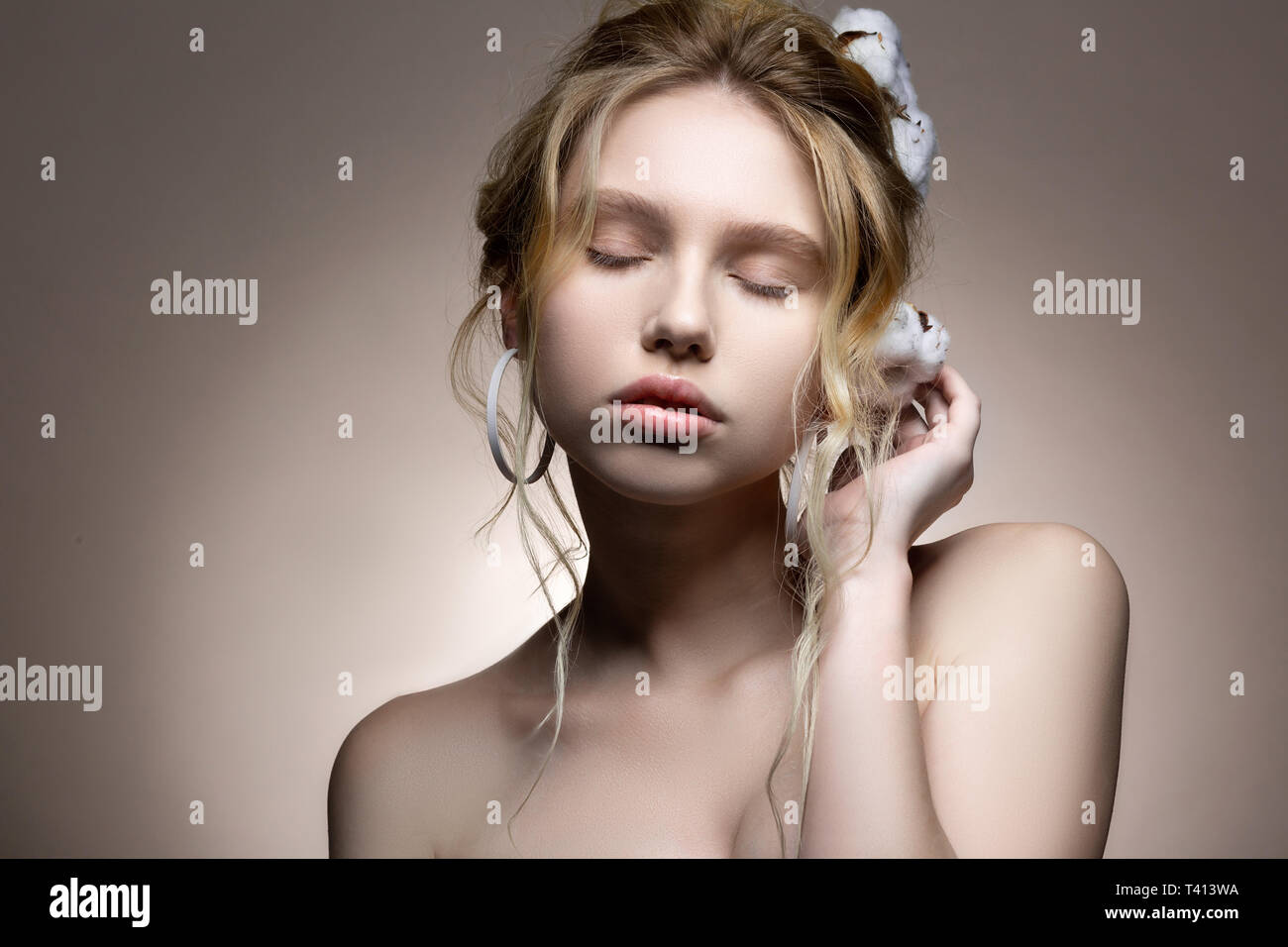 Appealing young tender woman with amazing hairstyle Stock Photo - Alamy