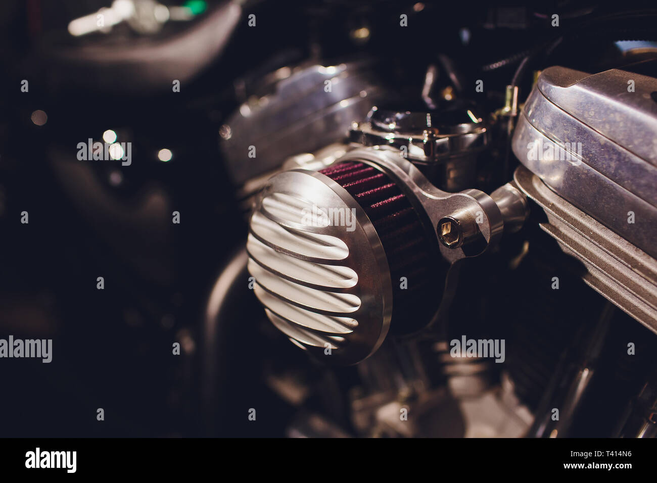 Motorcycle engine, metallic background with exhaust pipes Stock Photo ...
