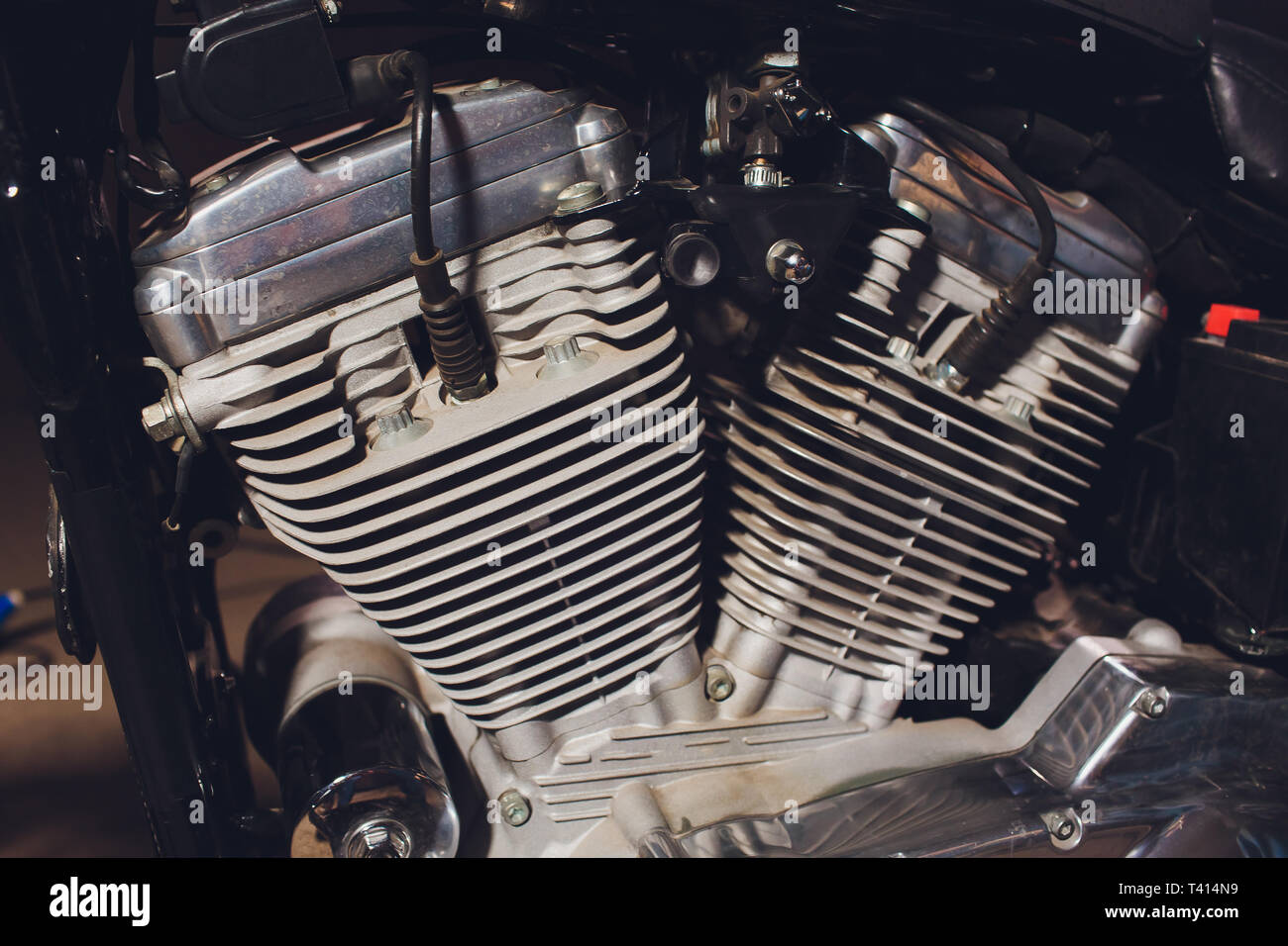 Motorcycle engine, metallic background with exhaust pipes Stock Photo ...