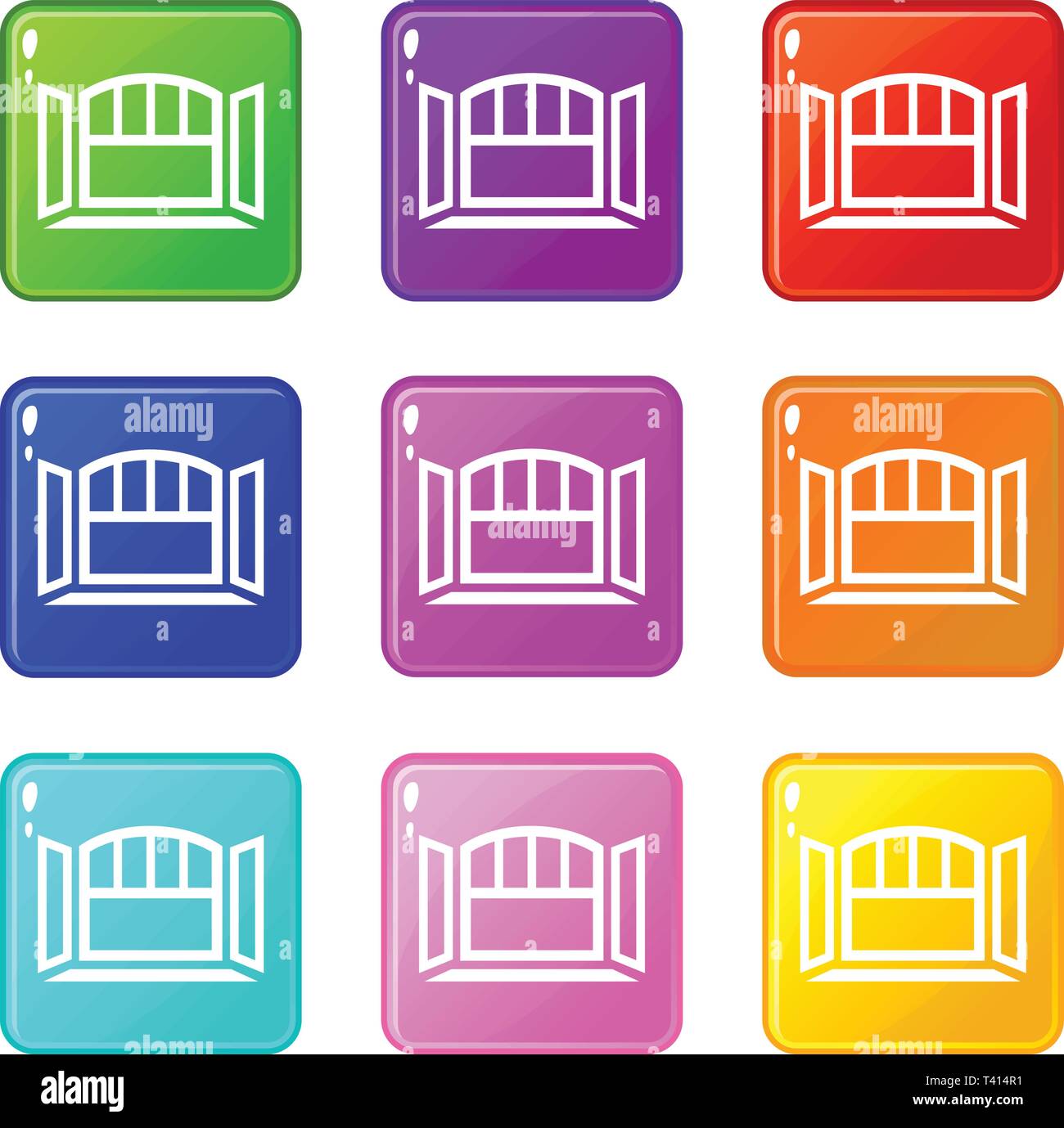 Open semicircular window frame icons set 9 color collection Stock ...