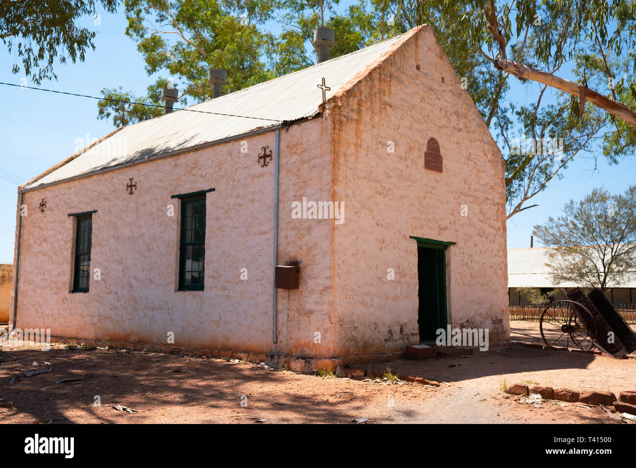 View of the Hermannsburg Lutheran church in NT outback Australia Stock ...
