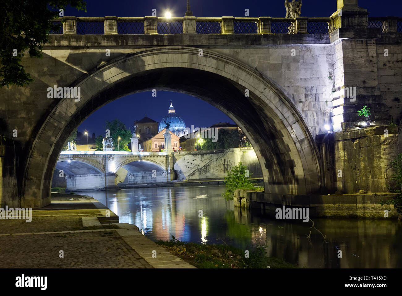 Rome. Italy. Night view of the city in the illumination from under the ...
