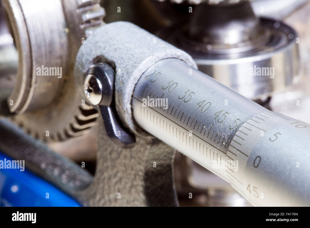 Measurement parameters of gears, details by mechanical micrometer Stock ...