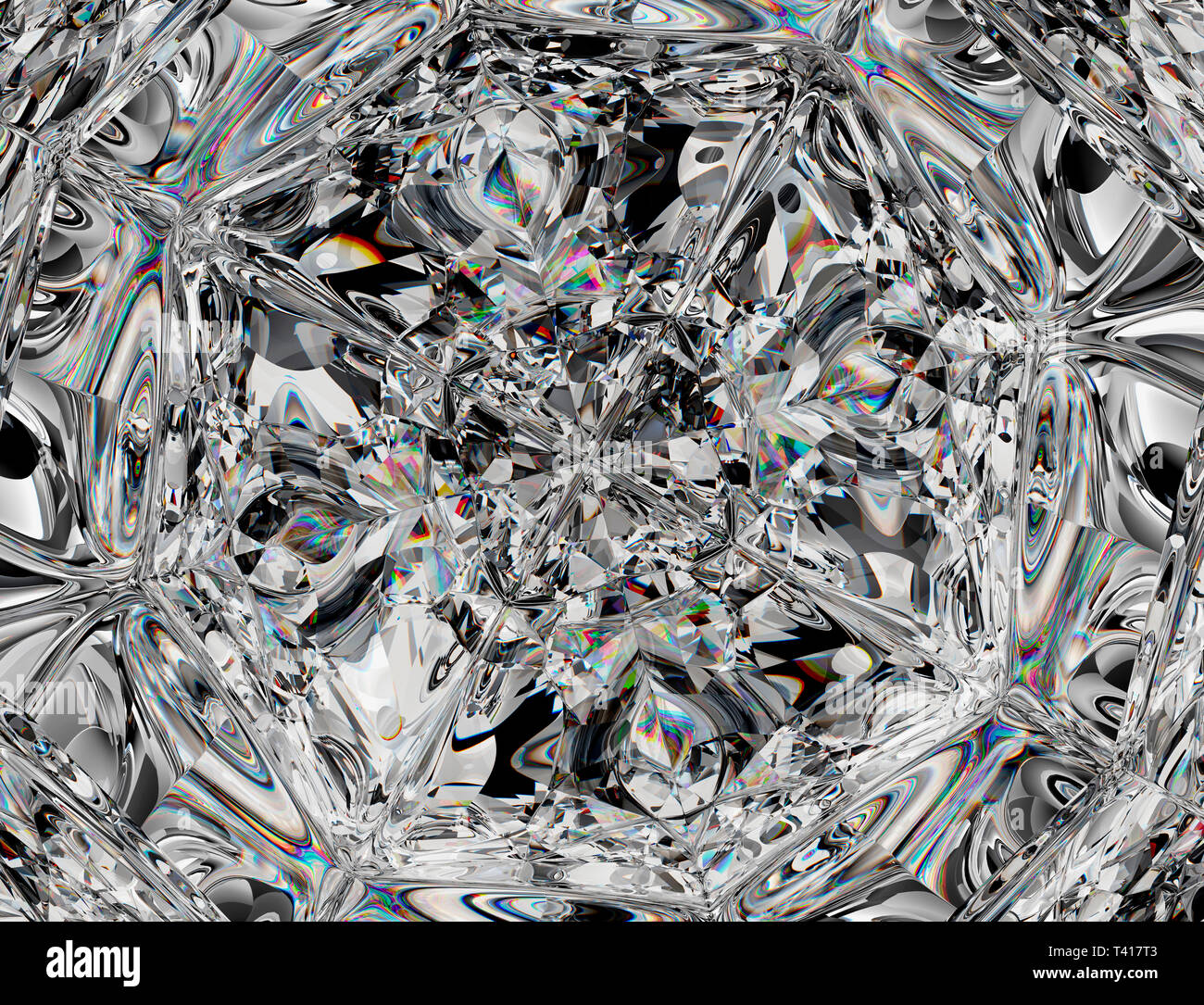 Gemstone structure extreme closeup and kaleidoscope. top view of round ...