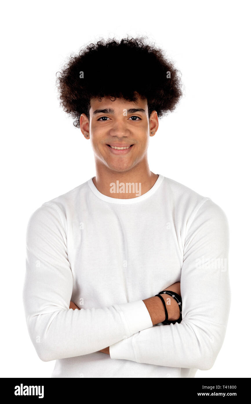 Handsome afro guy isolated on a white background Stock Photo - Alamy
