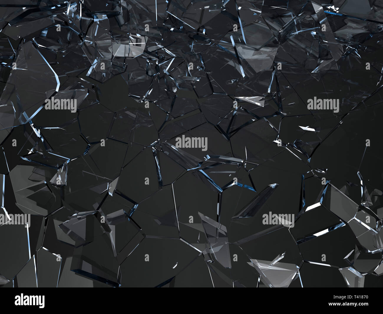 Pieces of glass broken or cracked on black, 3d illustration; 3d ...