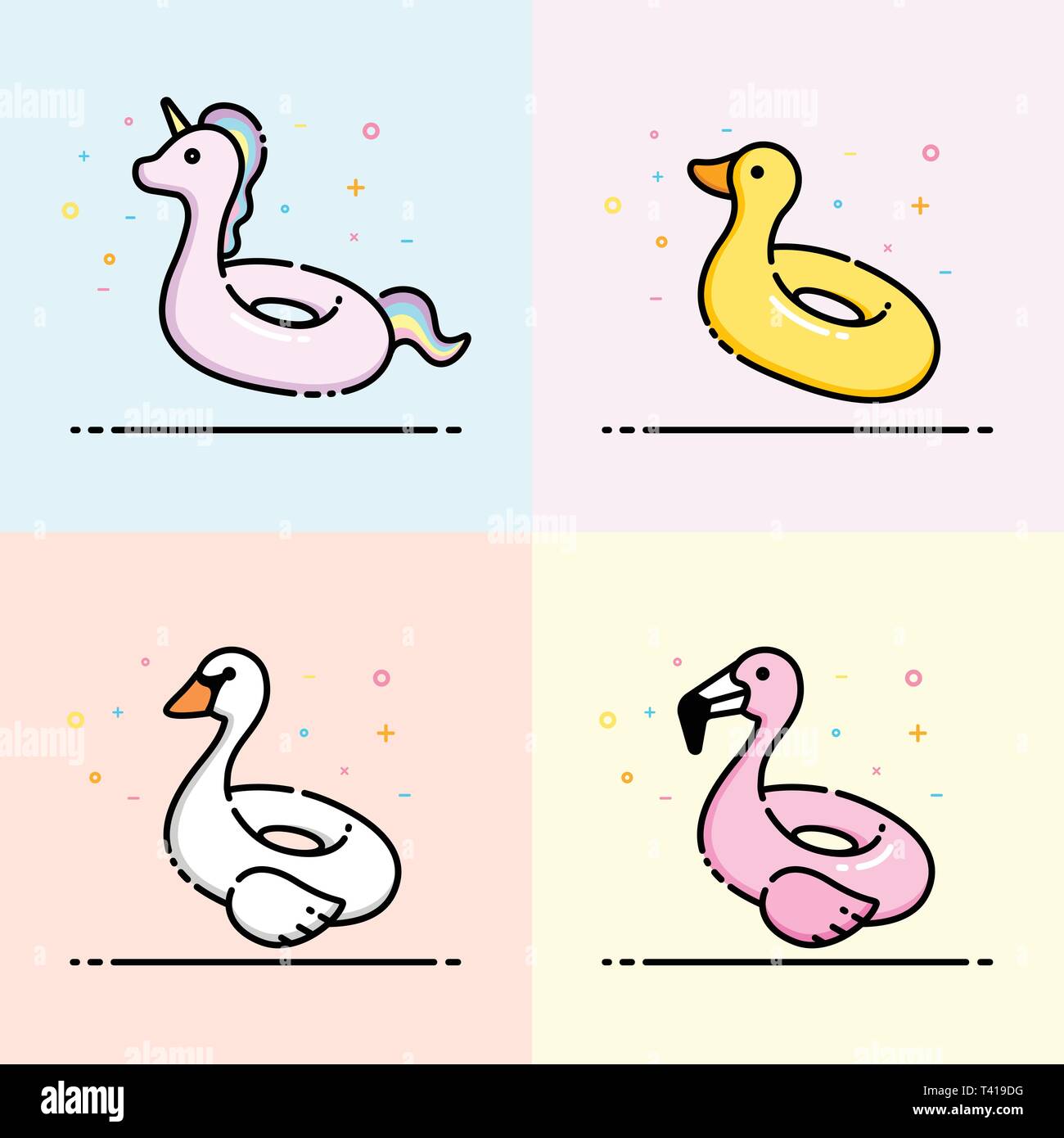 Animal pool inflatable ring icon collection contain Unicorn, Duck, Swan ...