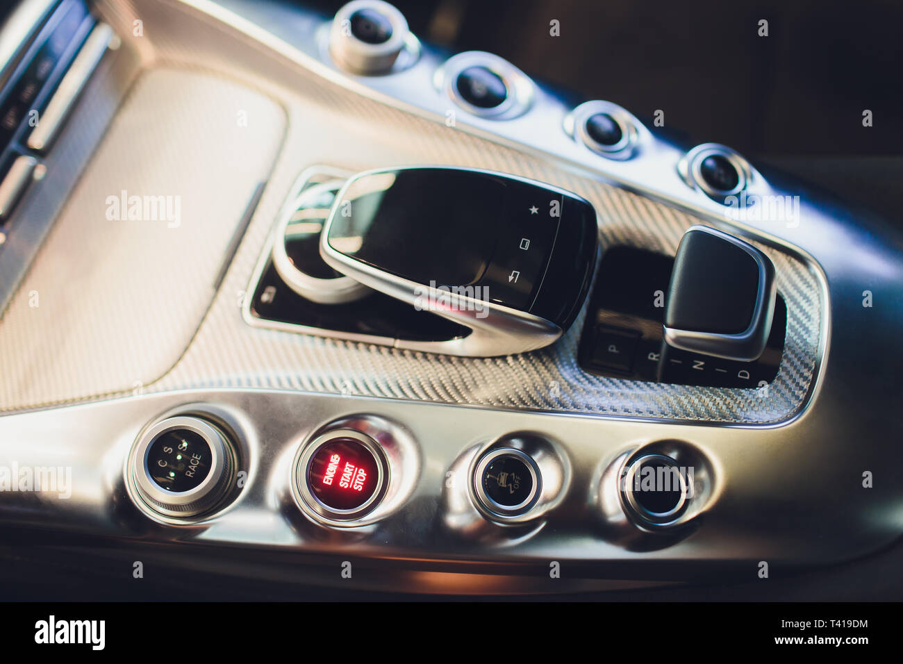 car interior. Modern car speedometer and illuminated dashboard ...