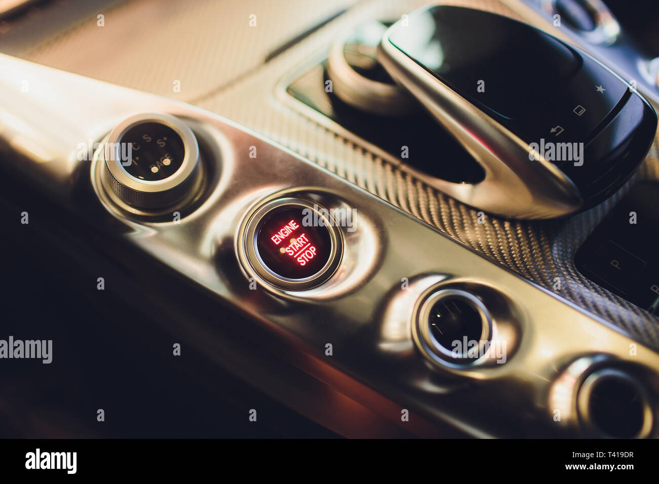 car interior. Modern car speedometer and illuminated dashboard ...