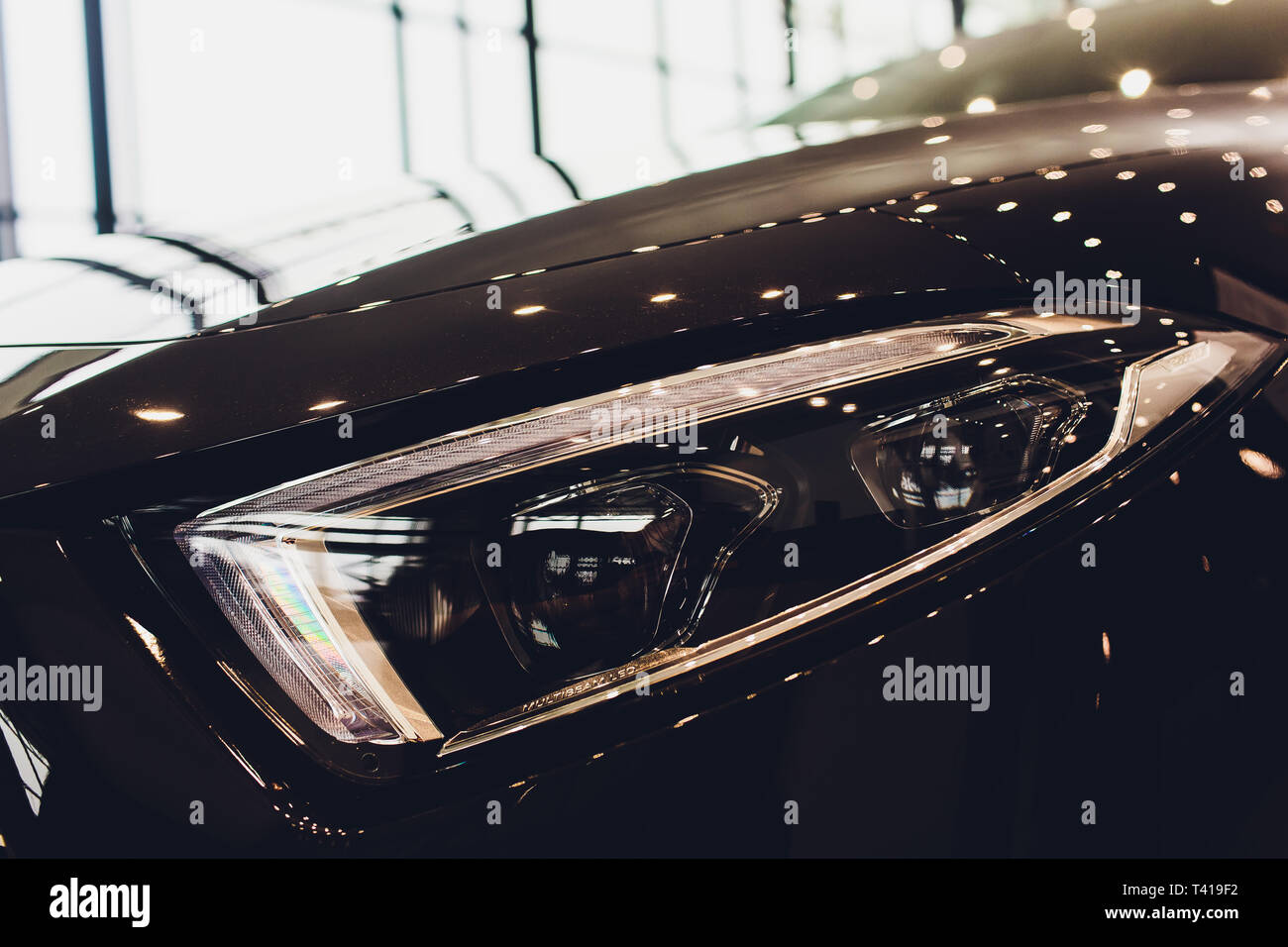 Beautiful parts of the new car. Car headlights, headlights, body lights ...