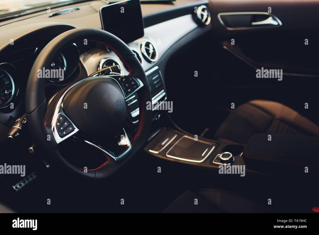 Interior view of car with black salon Stock Photo - Alamy