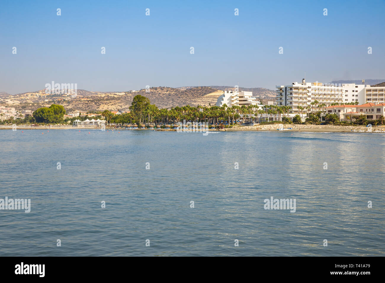 Tropical beach with palm trees in Cyprus Stock Photo - Alamy