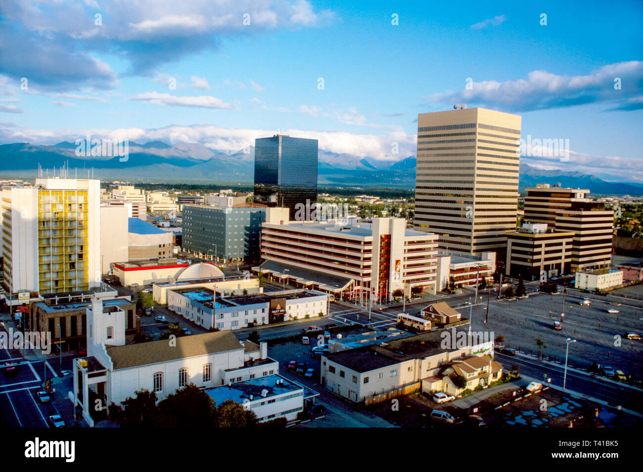 Alaska Alaskan Anchorage city skyline view,tall downtown buildings ...