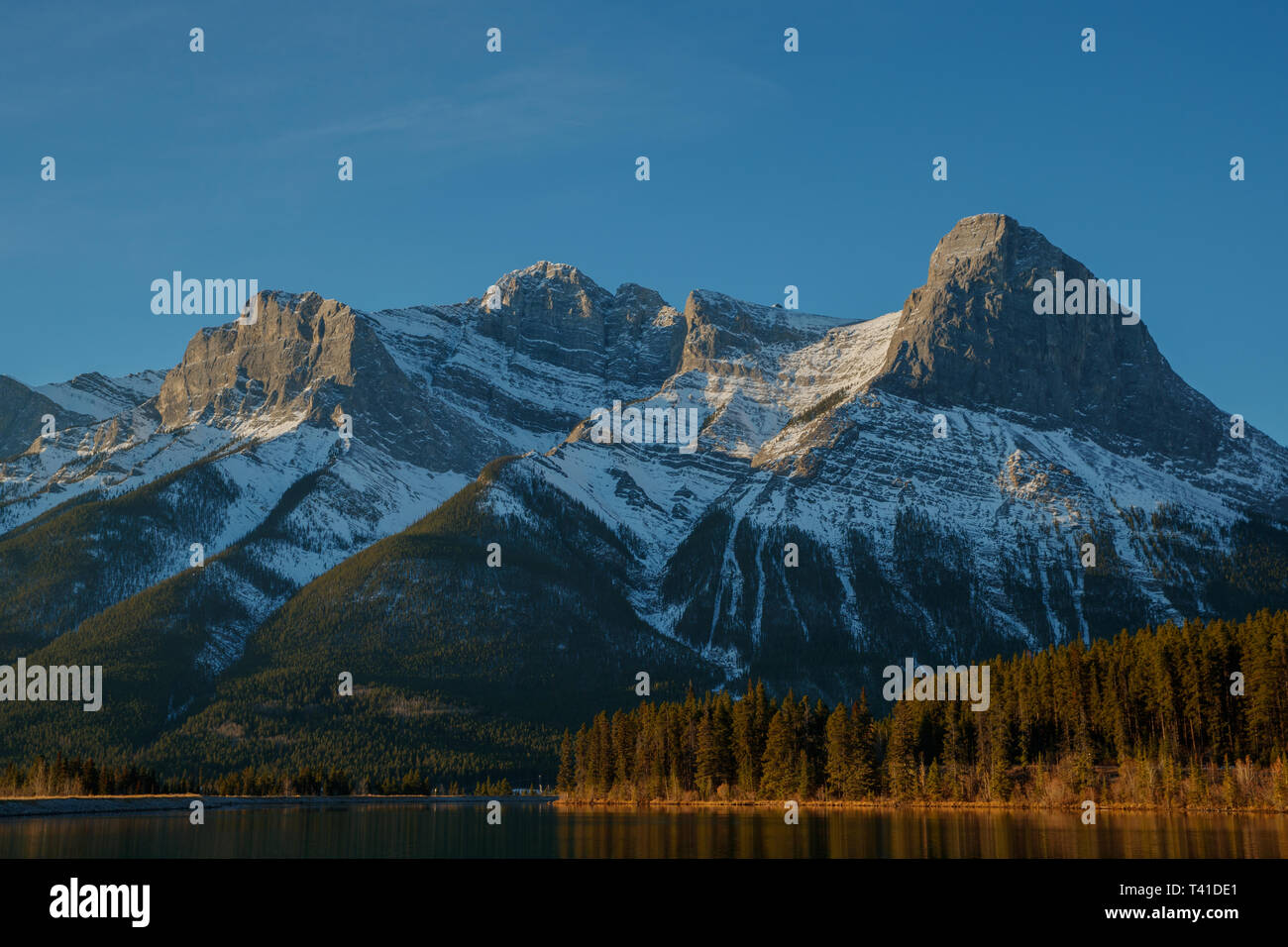 Rundle Forebay and The Ha Ling mountain peak in Kananaskis, Alberta ...
