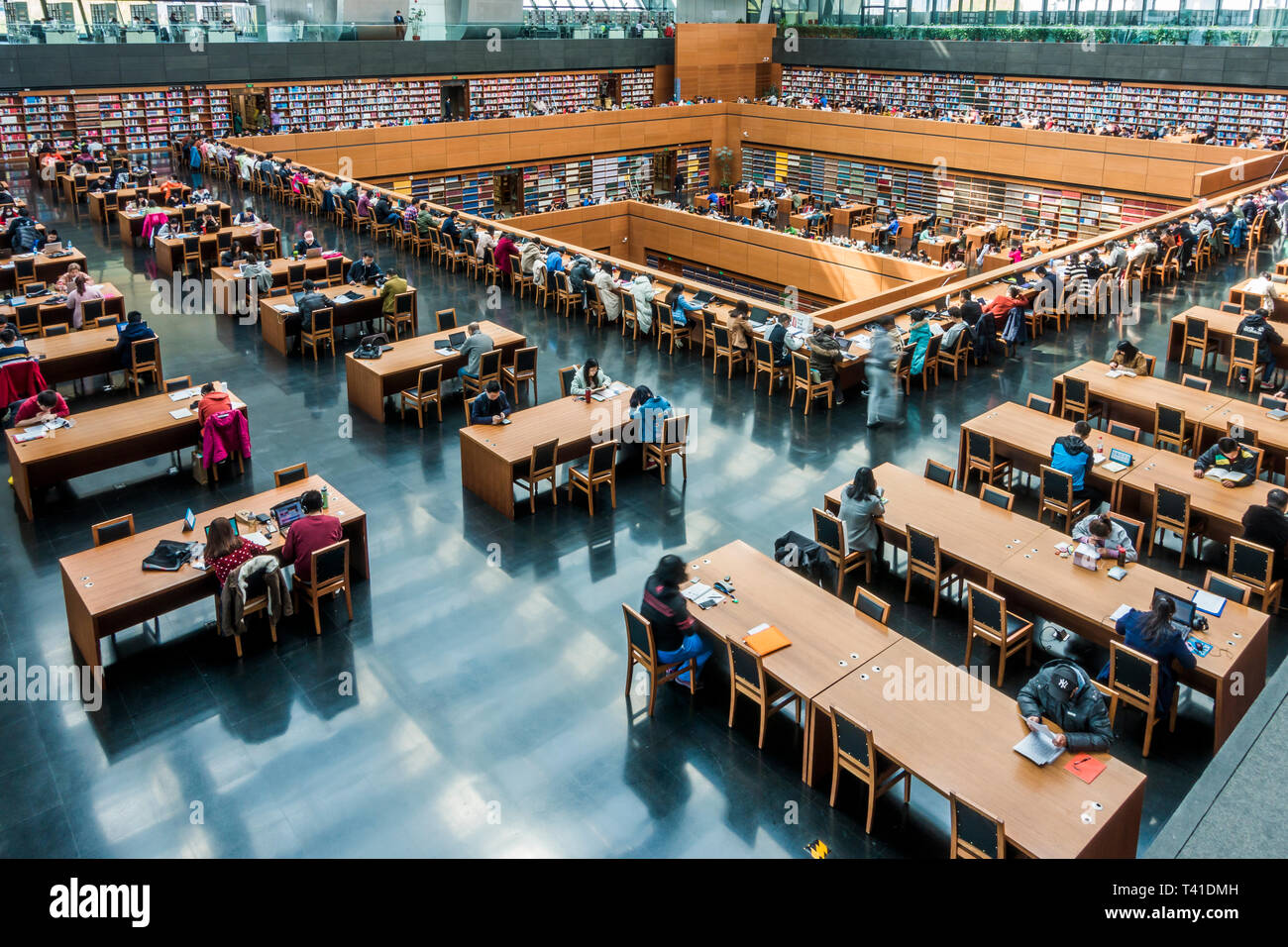 Beijing, China - Mar 26, 2017: Wide angle view of the main reading room ...