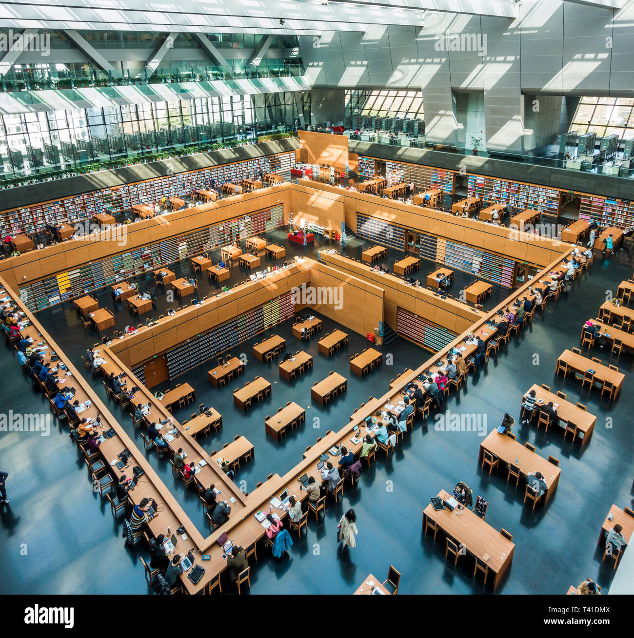 Beijing, China - Mar 26, 2017: Wide angle view of the main reading room ...