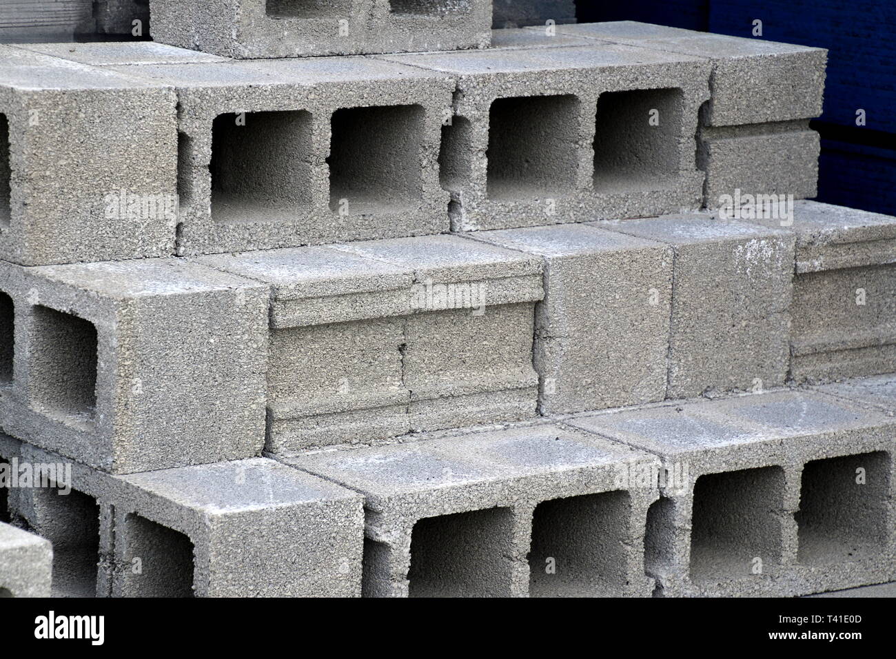 The cinder blocks are piled up at the site Stock Photo - Alamy