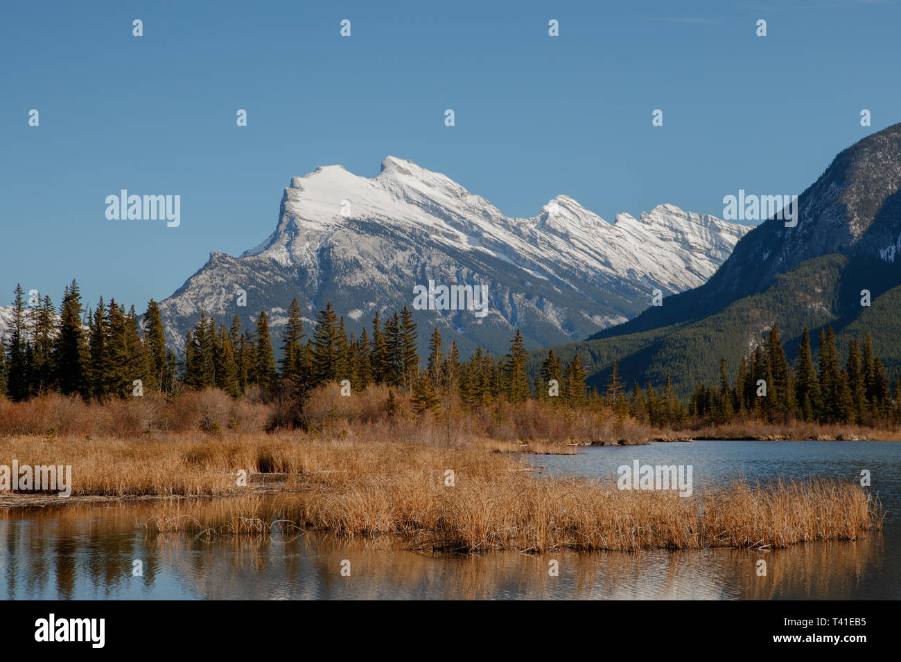 Vermilion Lakes and Mount Rundle in Banff, Alberta, Canada Stock Photo ...