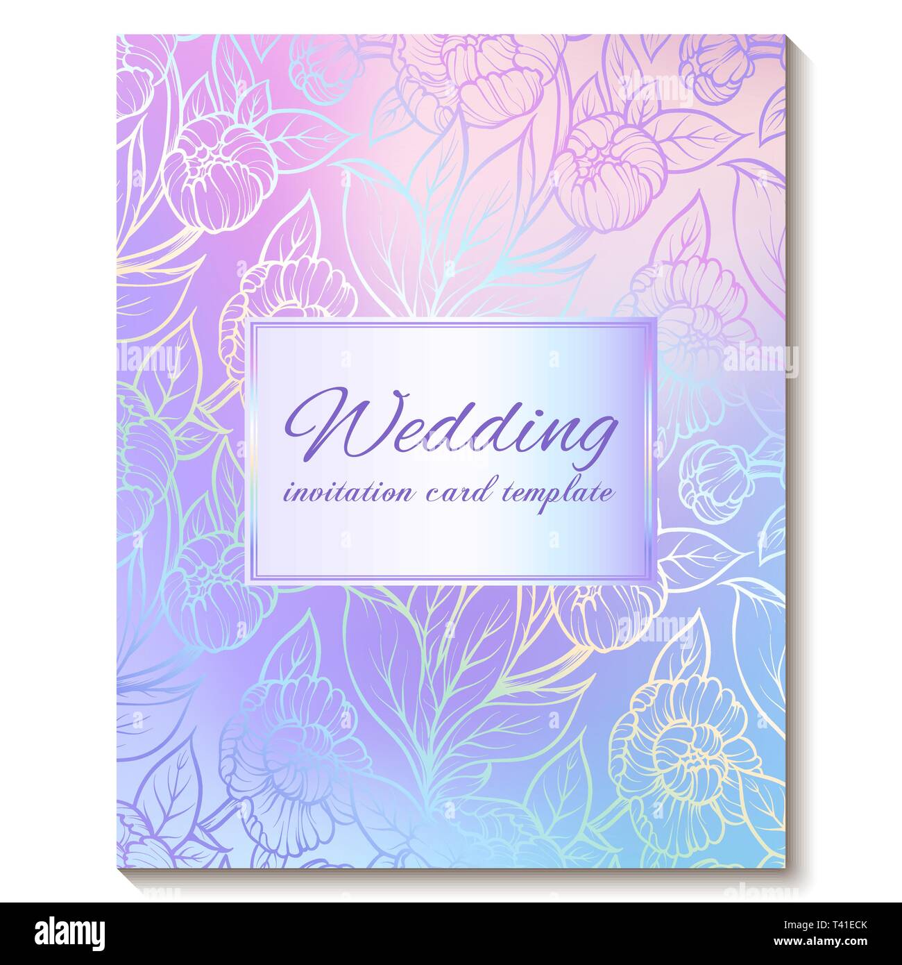 Colorful pastel blue violet pink soft floral bright invitation card ...