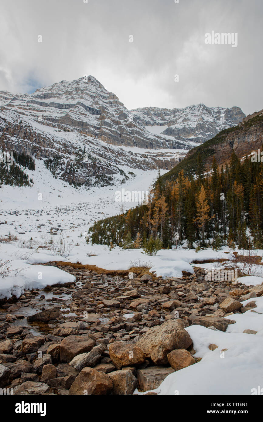 View towards Mount Leyfroy and Mount Victoria on Lake Louise in Banff ...