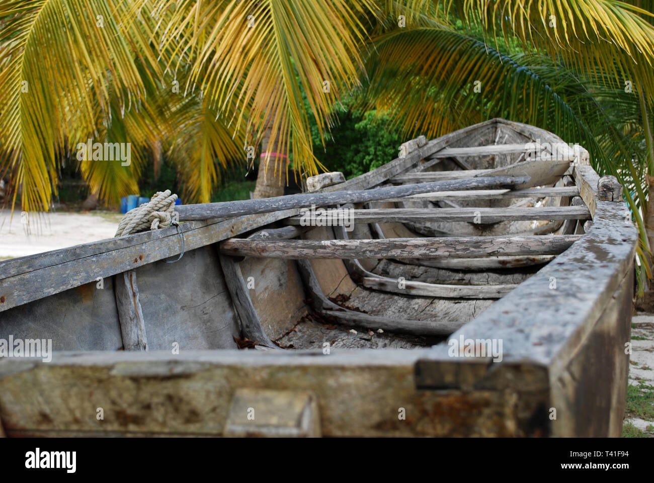 Rustic and old boat carved by hand from a single piece of wood Stock ...
