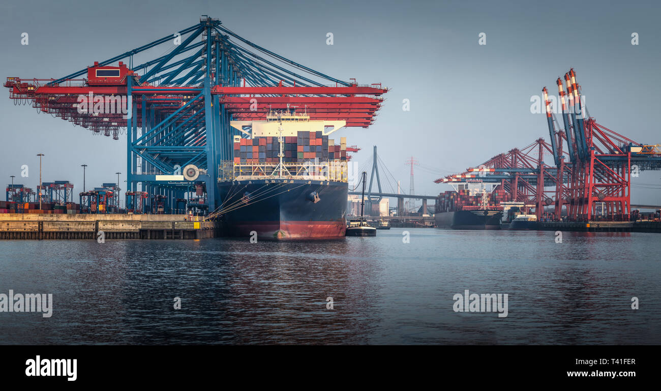Panorama of a container terminal in the port of Hamburg Stock Photo - Alamy