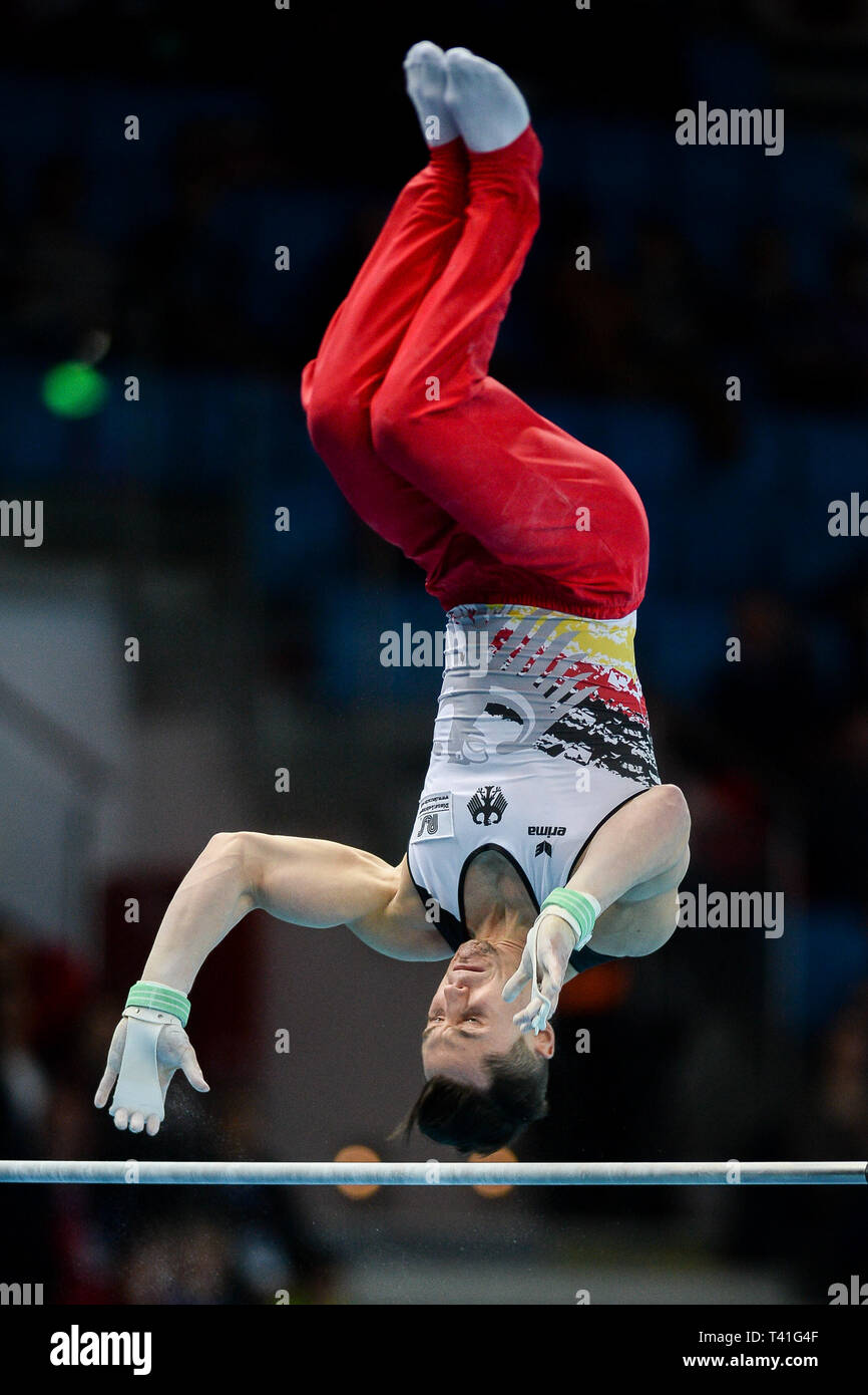 Andreas Toba from Germany seen in action on the high bar during the Men ...
