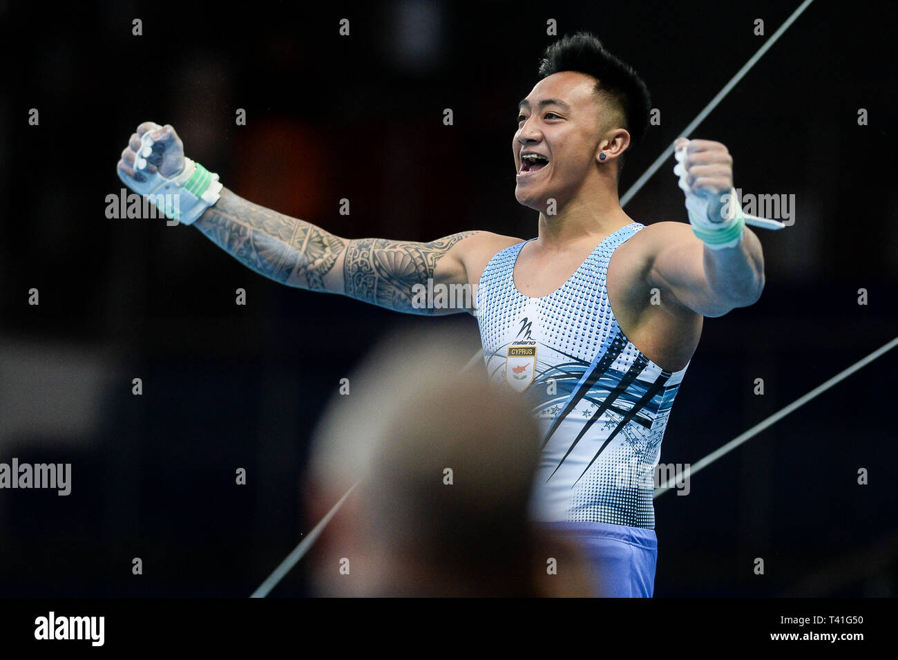 Marios Georgiou from Cyprus seen after his routine during the Men's All ...