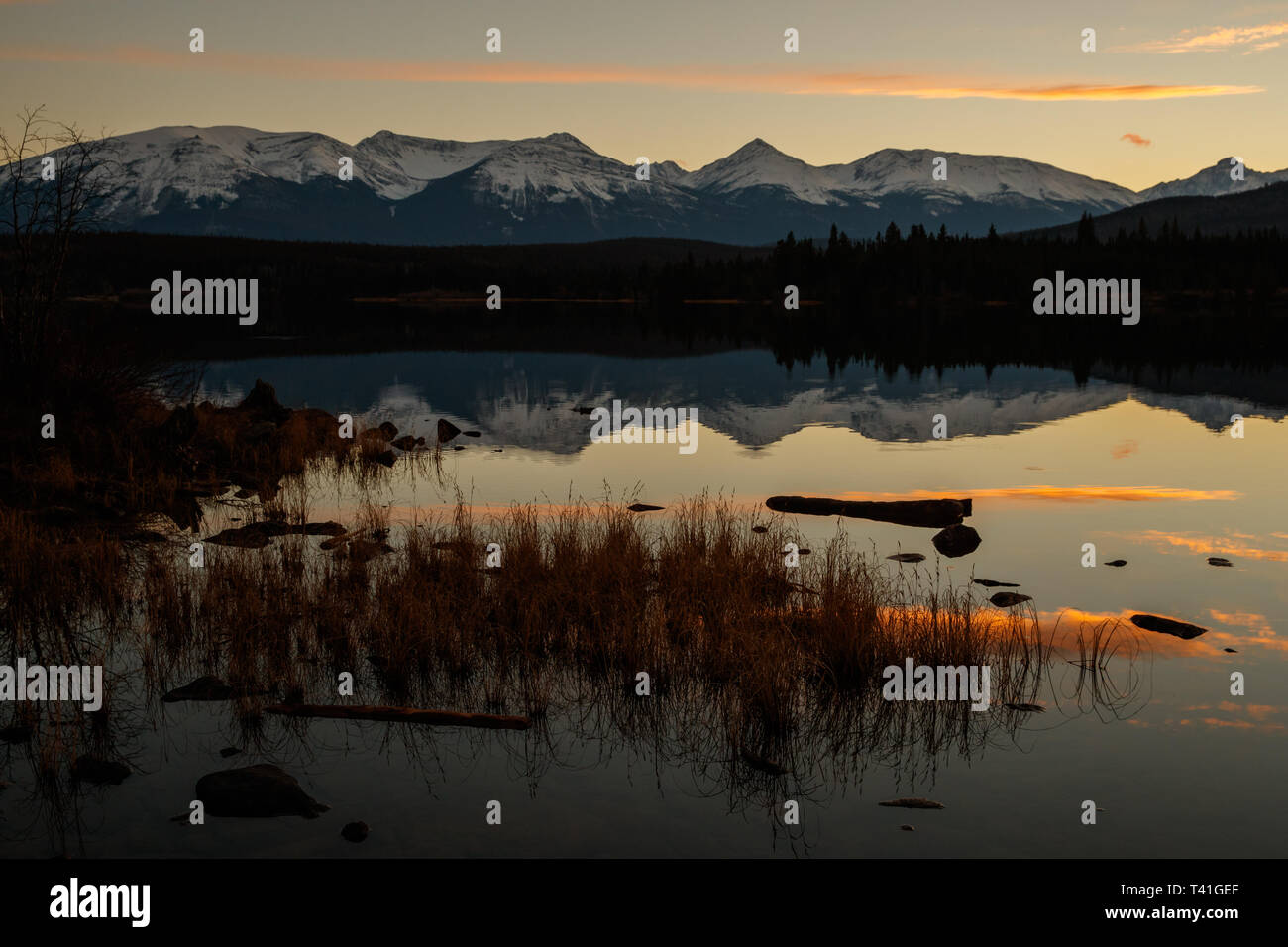 Indian Mountain Ridge and Whistler Peak from Lake Pyramid in Jasper ...